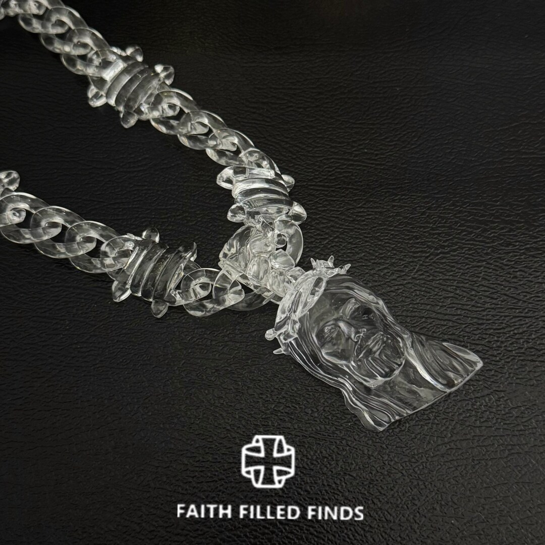 Jesus Pendant With Clear Barbed Wire Chain Necklace, Christian ...