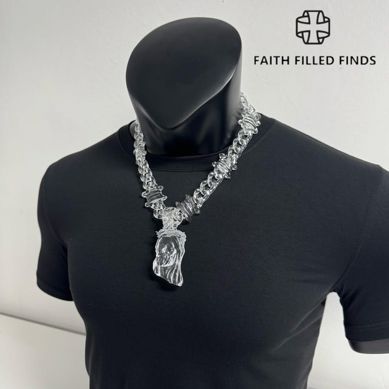 Jesus Pendant Necklace: Clear Barbed Wire Chain, Streetwear Jewelry - Etsy