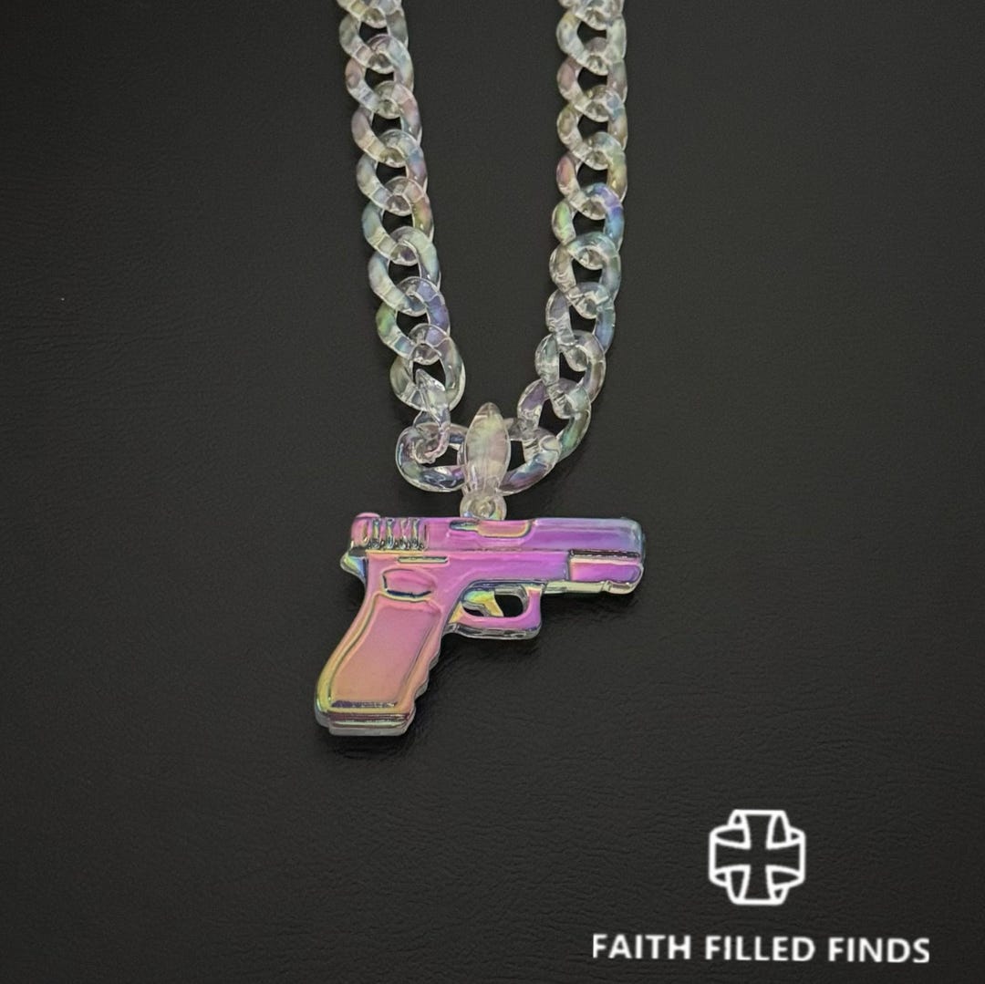 Opal Glock Pendant Chain Necklace, Trendy Streetwear Jewelry for Men ...