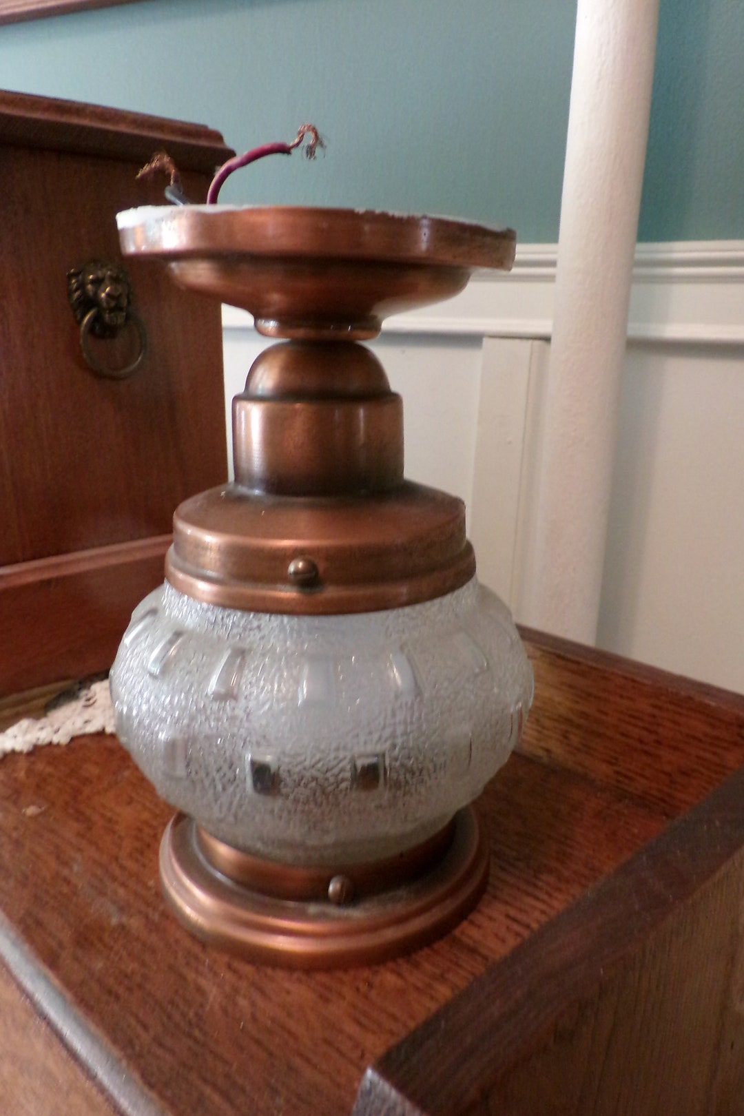 Mid Century Copper Ceiling Fixture, Hall, Closet, Bath, Modern, Frosted ...