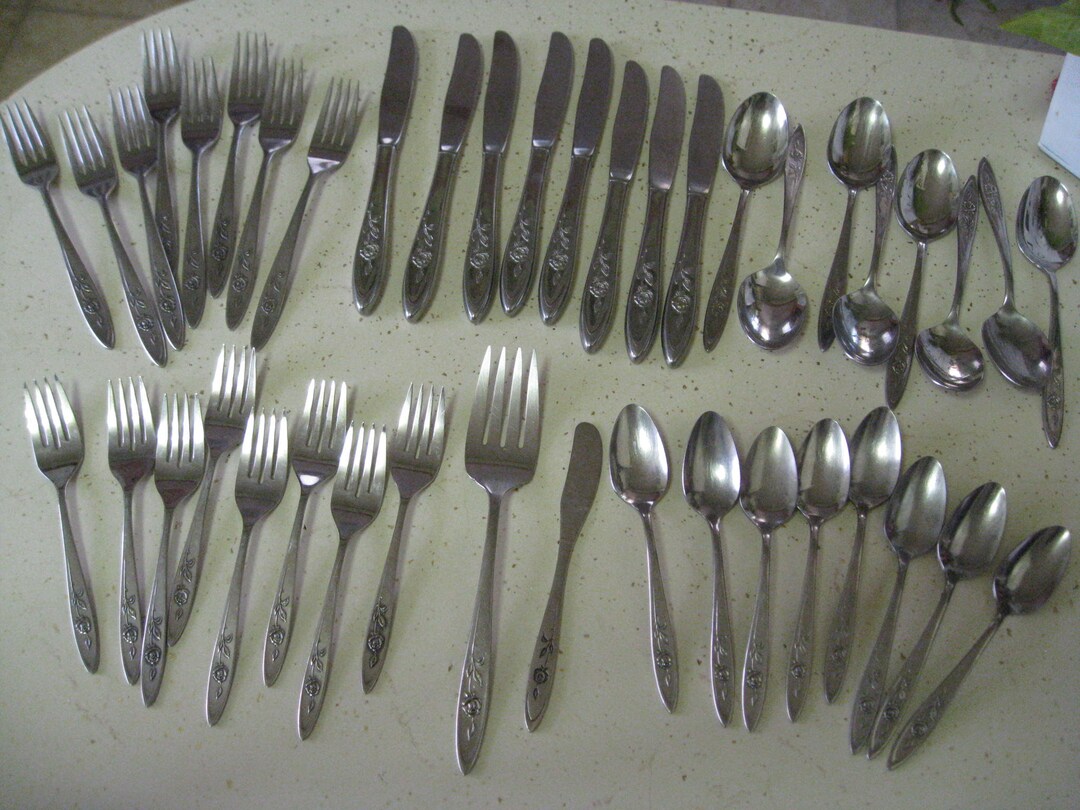 42 PC Mid Century Oneida Community Stainless Flatware, "my Rose ...