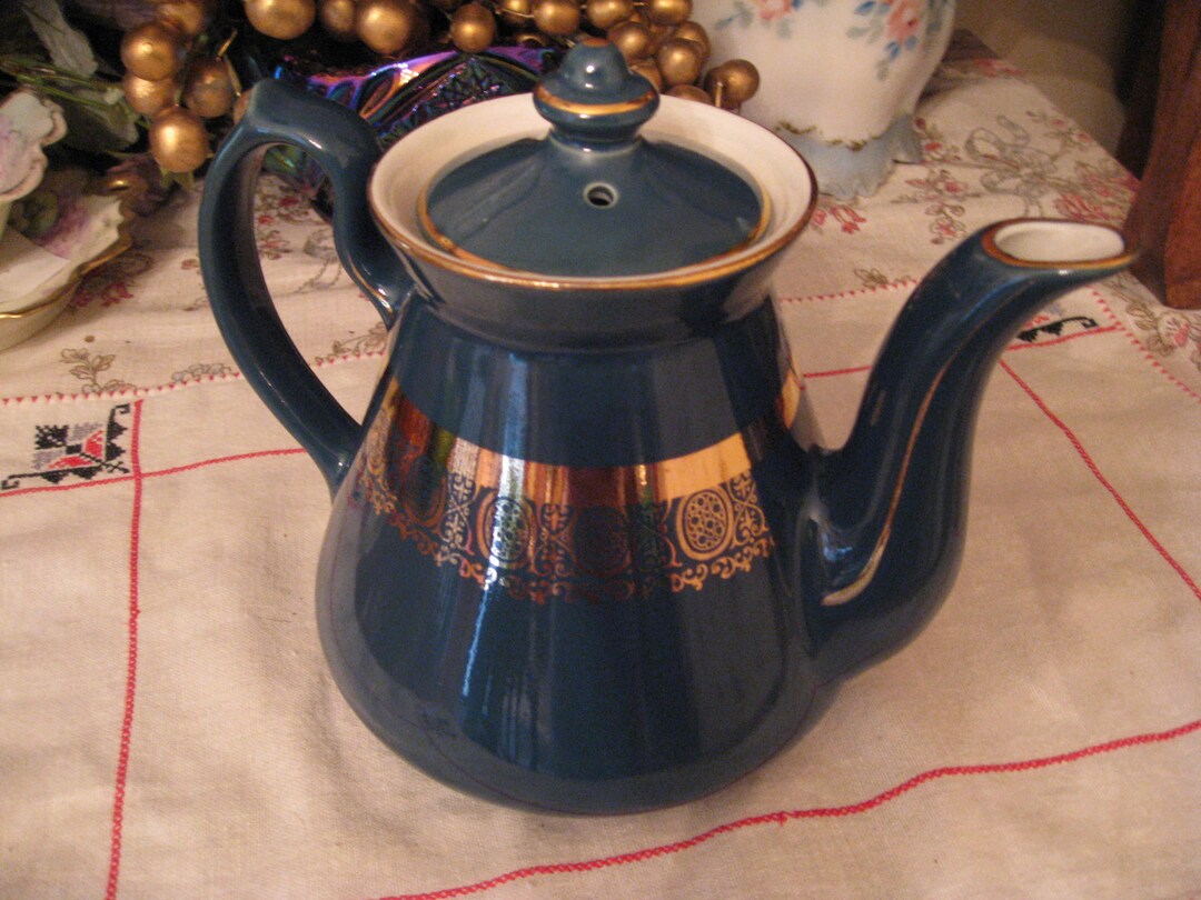 Mid Century Hall Ceramic Tea Pot, Turquois ,dark Teal Blue, Green, 22K ...
