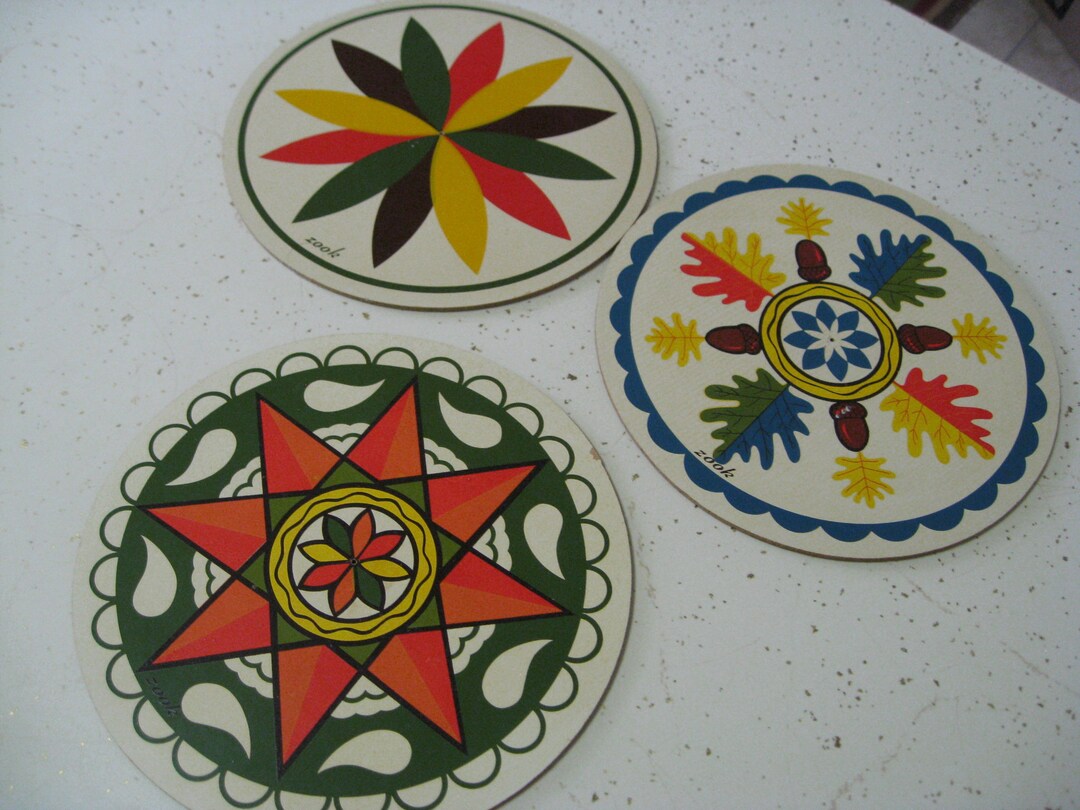 3 ZOOK Tivets, Pot Pads, Folk Art, Pennsylvania Dutch, Hot Plate ...