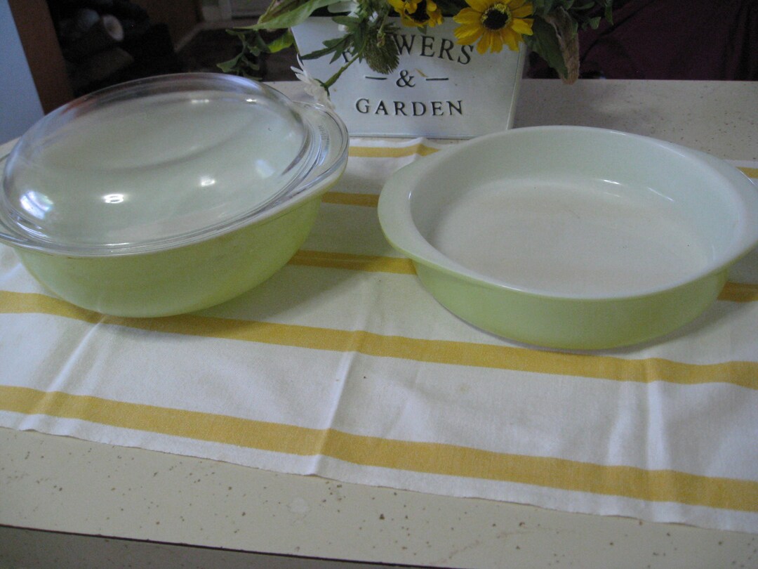 3 Pc Set Mid Century Pyrex Lime Green 2 Qt Casserole W/lid + Quiche ...