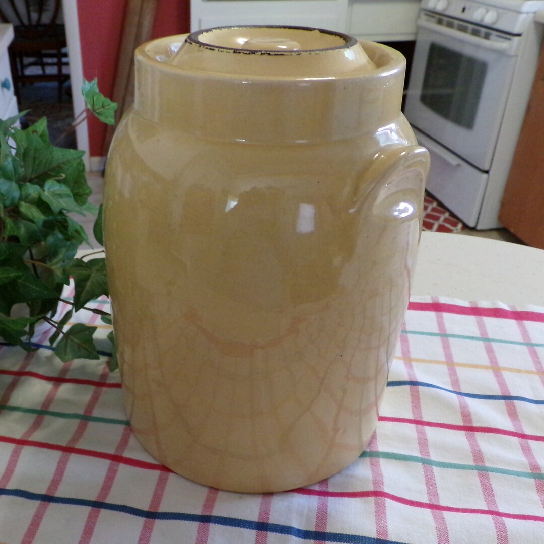 Old Mustard Yellow Stoneware Cookie Jar, Crock, Yellow Ware, Farmhouse ...