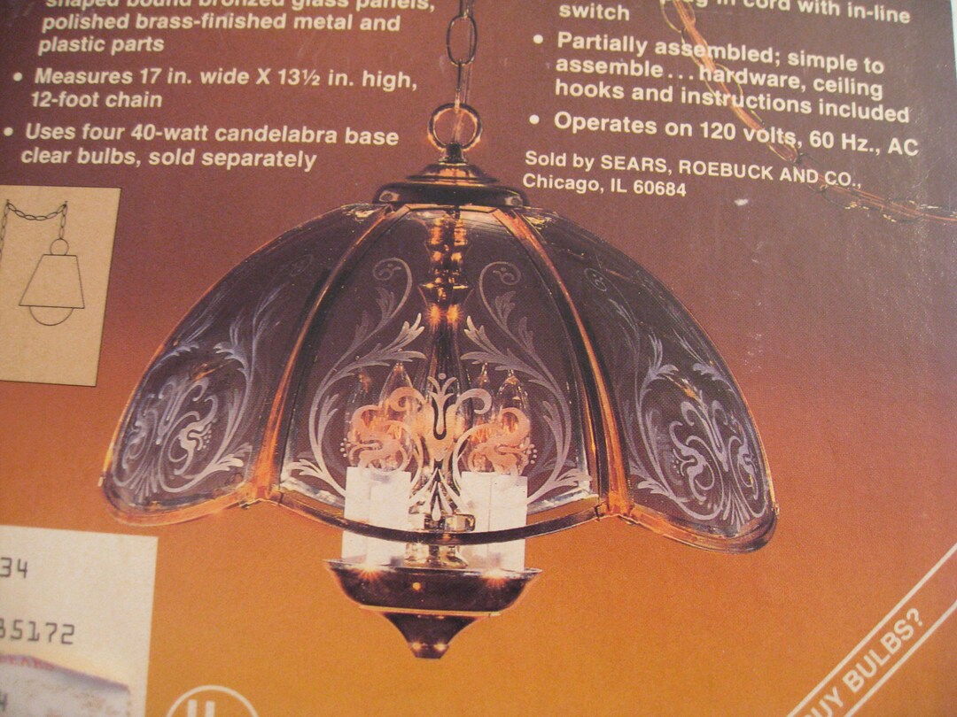 Mid Century, 70's Swag Lamp, Regency, Sears, Unused in Box, With Gold ...