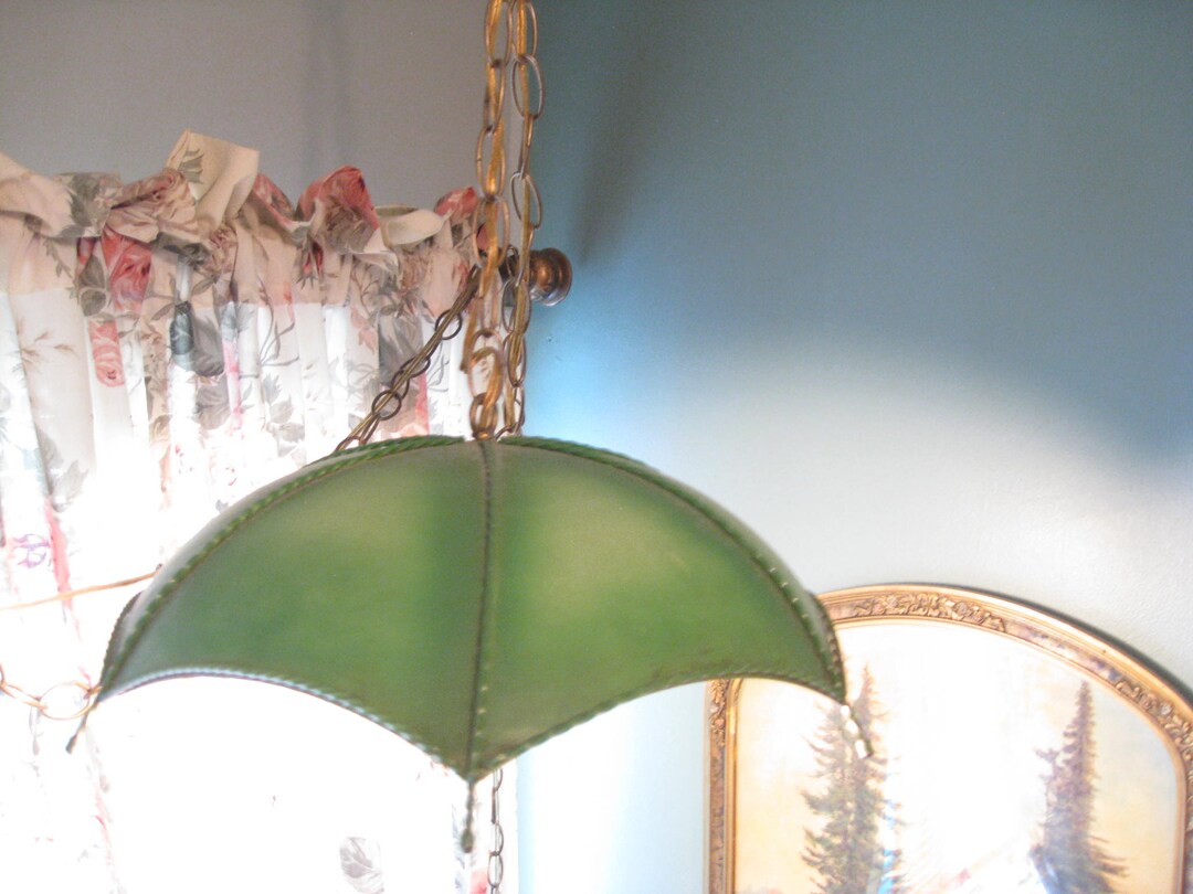 Green Umbrella Metal Swag Lamp, BOHO, Eclectic Decor, Unique Hanging ...