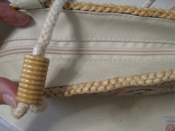 Mid Century Petit Point Rattan Purse, Needlepoint Han… - Gem