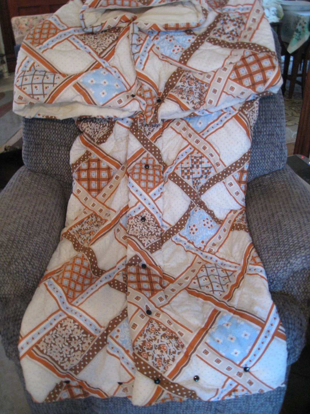 Retro Adult Quilted Patchwork Snuggle Blanket, Snuggie Sack, BOHO 60s ...