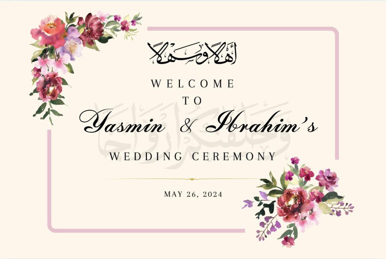 Islamic Wedding Welcome Sign Print - Blush and Pink Floral Design - and ...