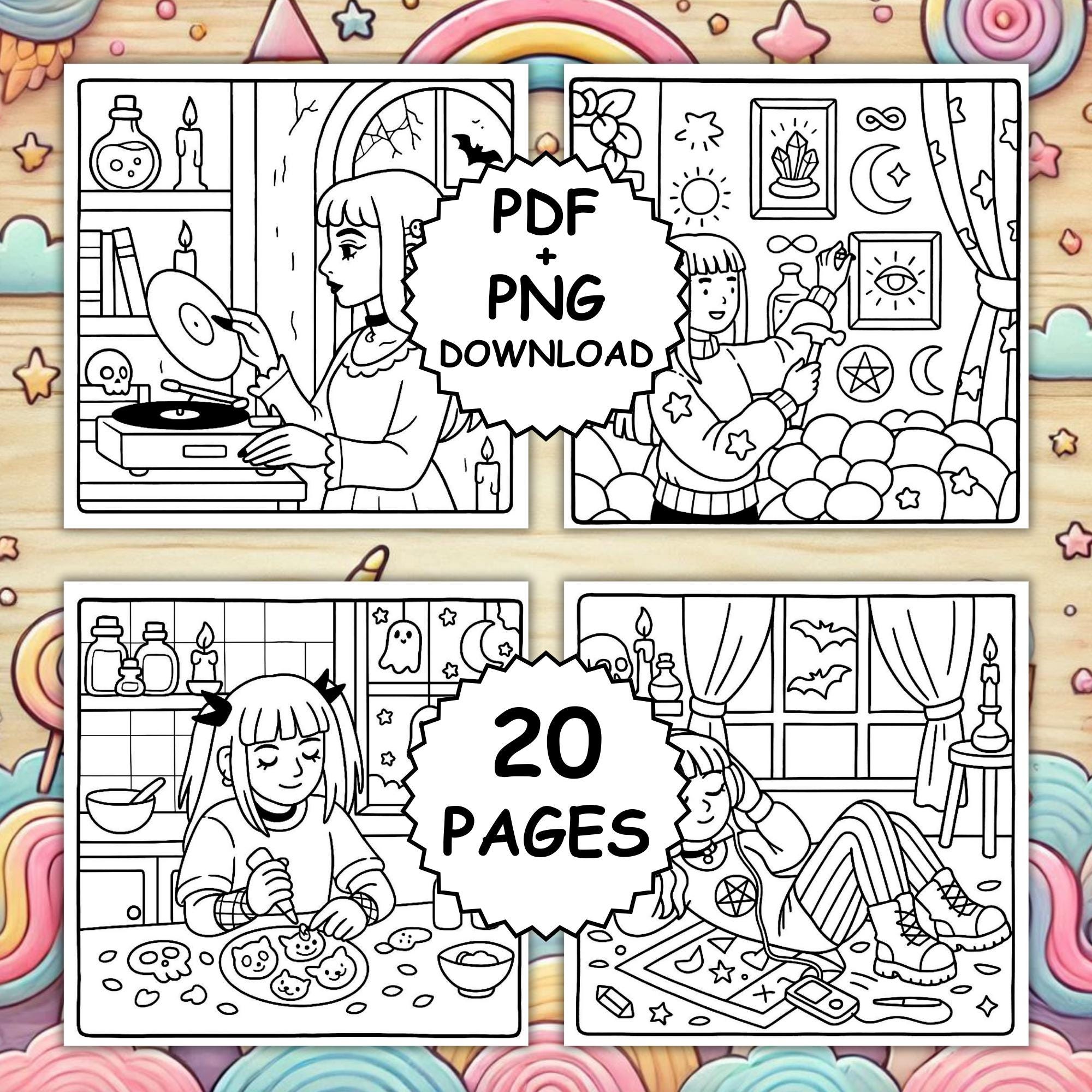 Cozy Goth Coloring Book: Cute, Bold, Easy Pages (PDF & PNG) - Etsy