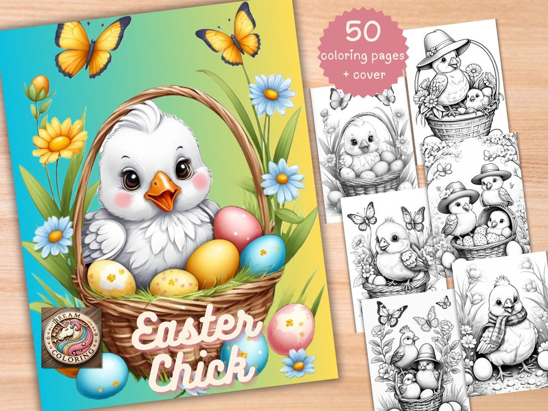 50 Easter Chick Coloring Pages: Spring Fantasy Grayscale (printable for ...