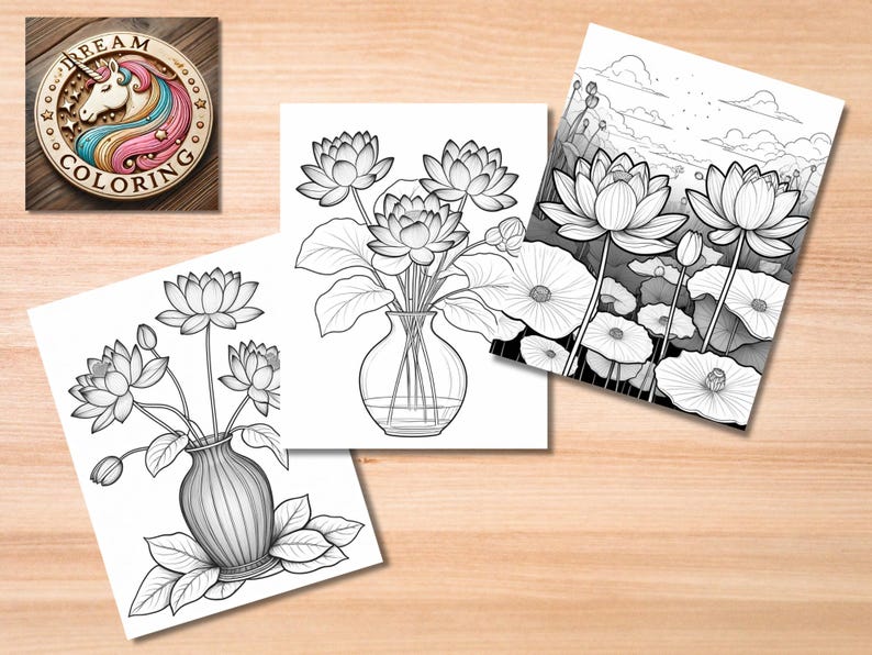 35 Lotus Flower Coloring Pages: Grayscale Botanical Art (printable PDF ...