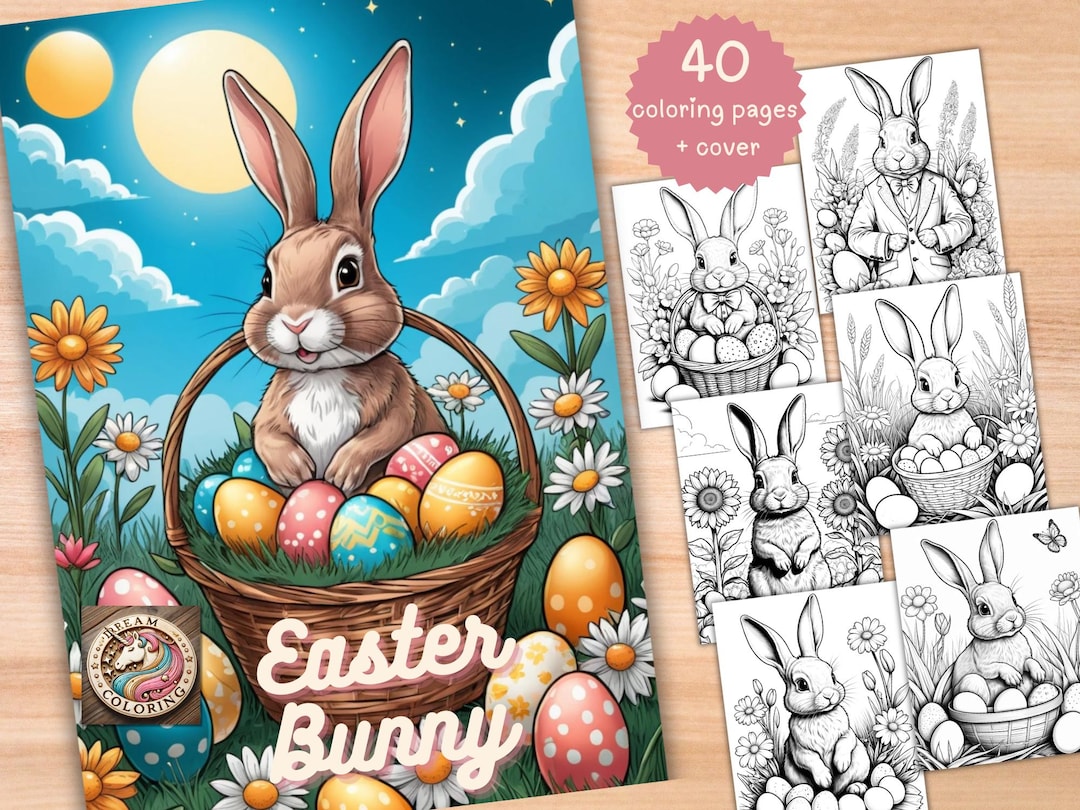 40 Easter Coloring Pages, Easter Bunny Coloring Book, Fantasy Spring ...