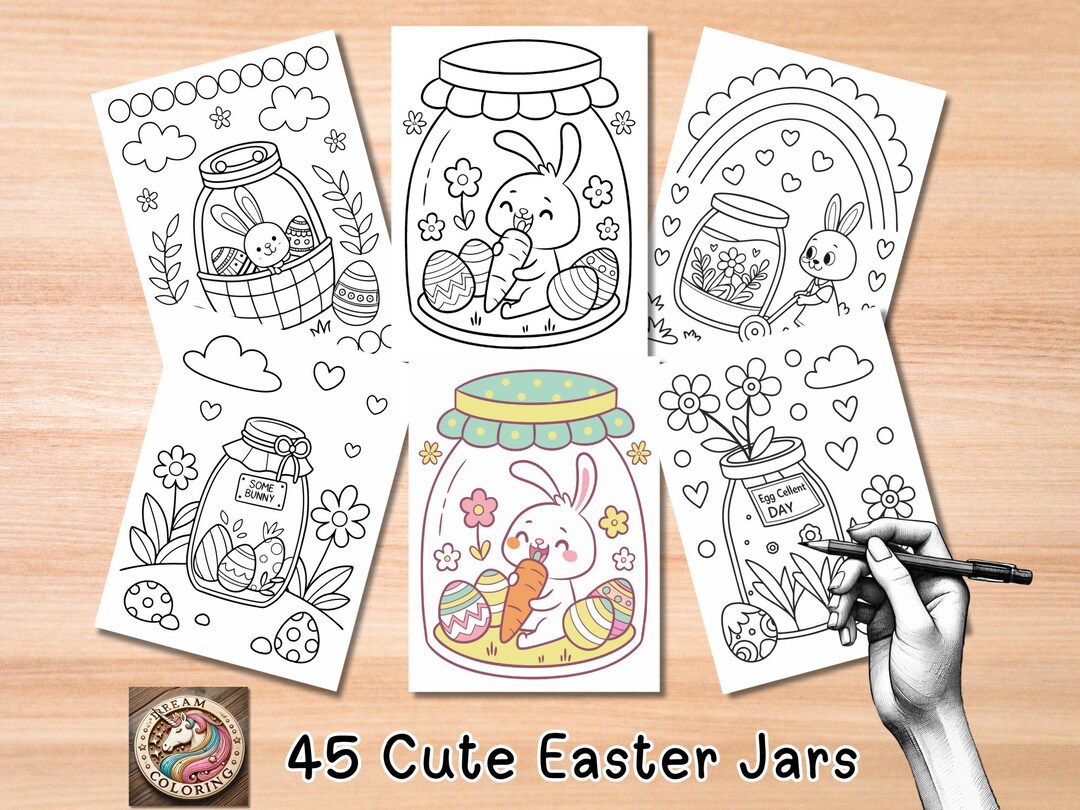 45 Bold and Easy Coloring Book, Cute Easter Jars Coloring Pages, Simple ...