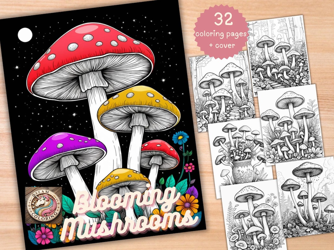 32 Blooming Mushrooms Coloring Pages, Mushrooms Coloring Book, Folral ...