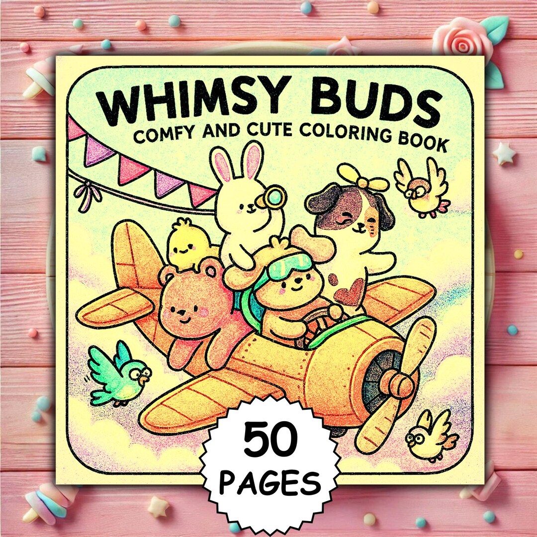 Kawaii Coloring Book, Whimsy Buds, Procreate and PDF (50 Printable ...