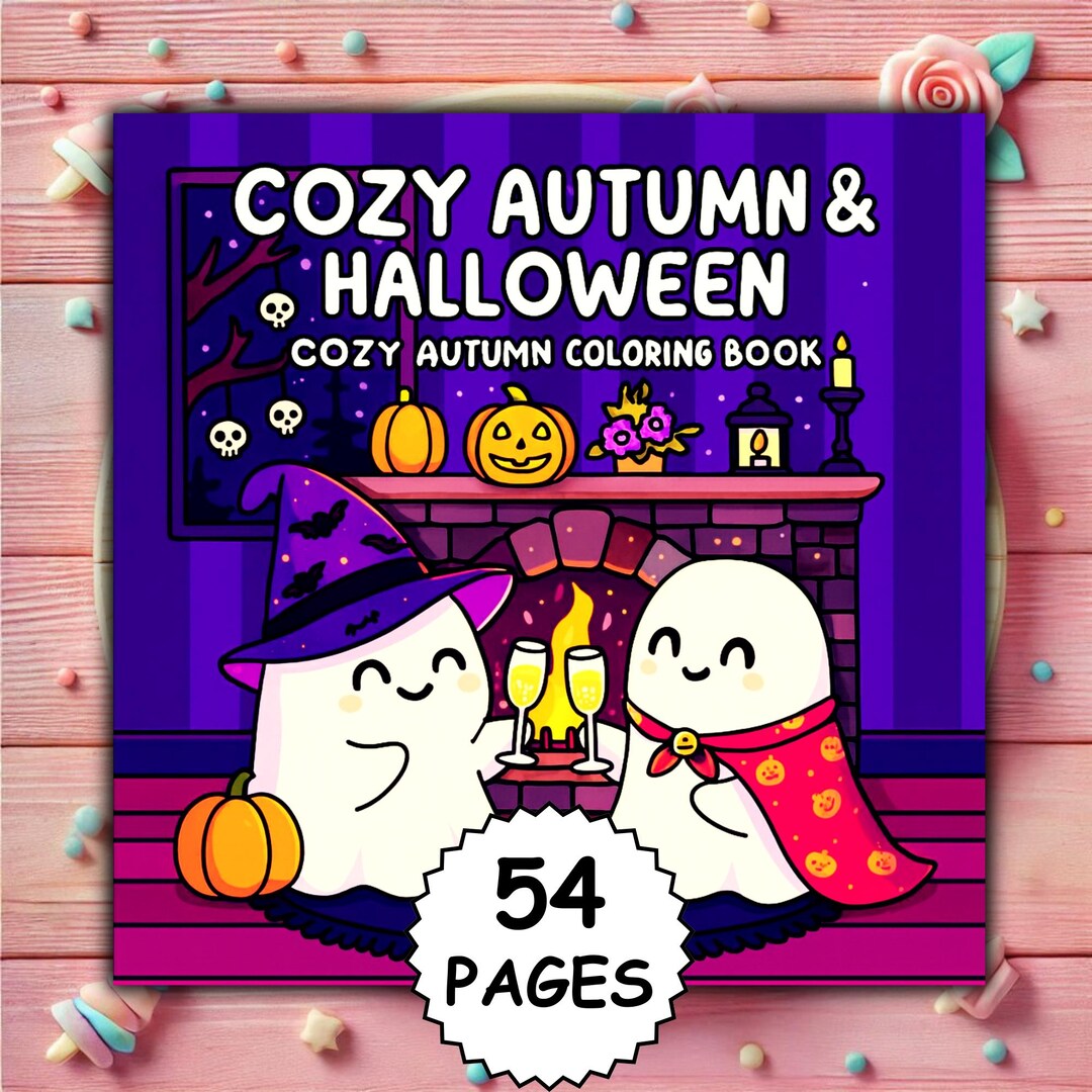 Cozy Autumn & Halloween Coloring Book PDF + PNG 54 Bold and Easy Pages ...