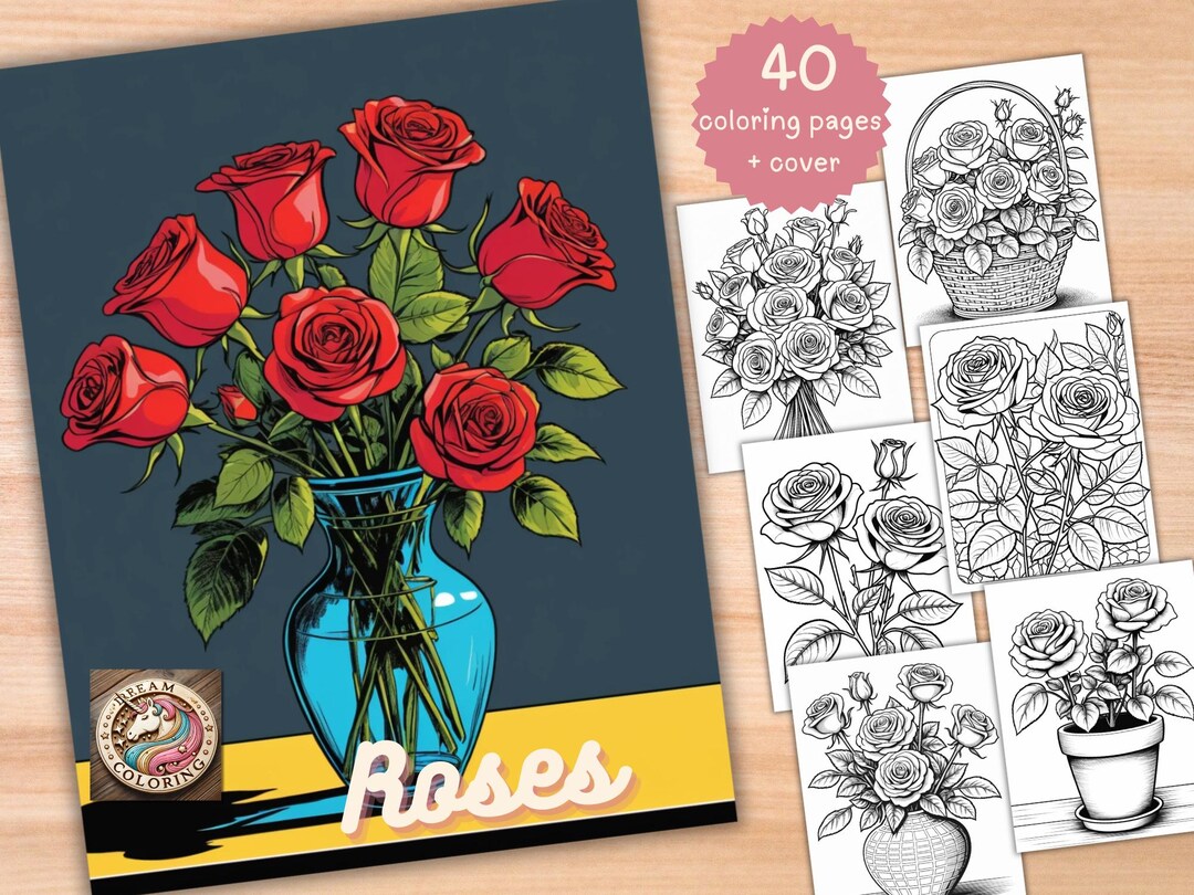 40 Roses Coloring Book, Roses Coloring Page, Rose Coloring Pages ...