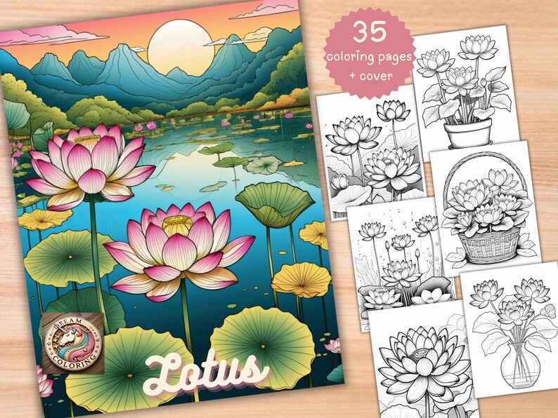 35 Lotus Flower Coloring Pages: Grayscale Botanical Art (printable PDF ...