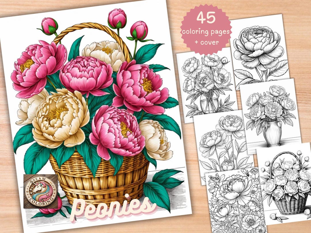 45 Flower Coloring Pages, Flowers Coloring Book, Flowers Peonies ...