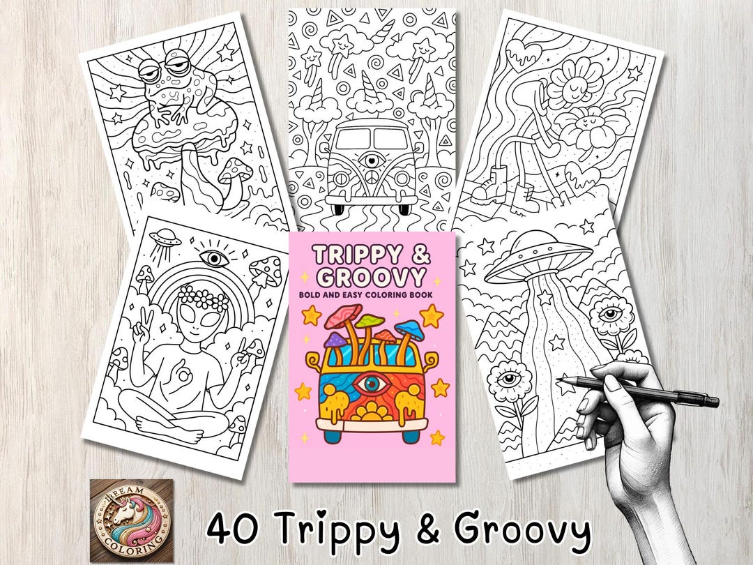 Trippy Coloring Book for Adults: Groovy Alien & Mushroom Designs (PDF ...