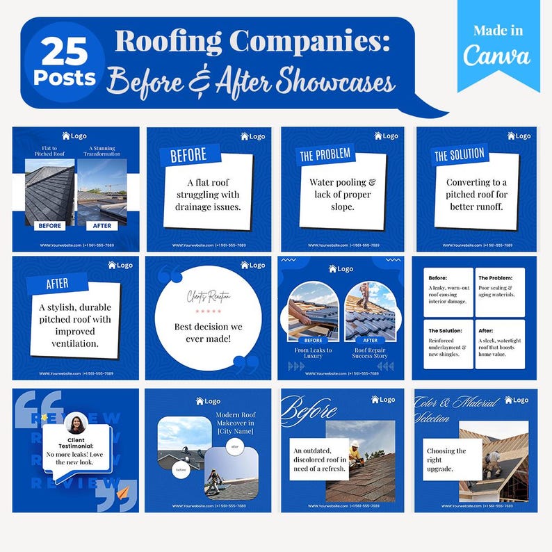 Roofing Companies Social Media Templates: 250 Editable Canva Posts - Etsy
