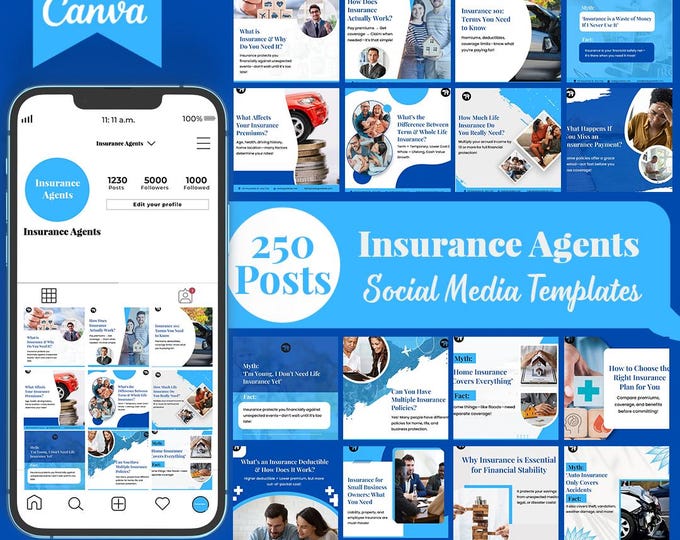 Insurance Agent Social Media Templates 250 Editable Canva Posts Etsy
