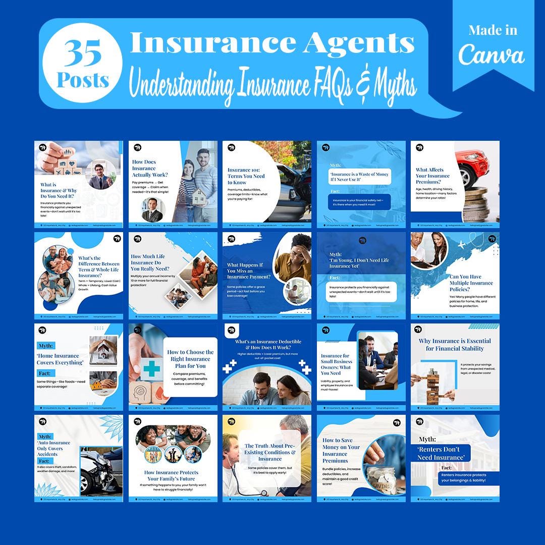 Insurance Agent Social Media Templates: 250 Editable Canva Posts - Etsy