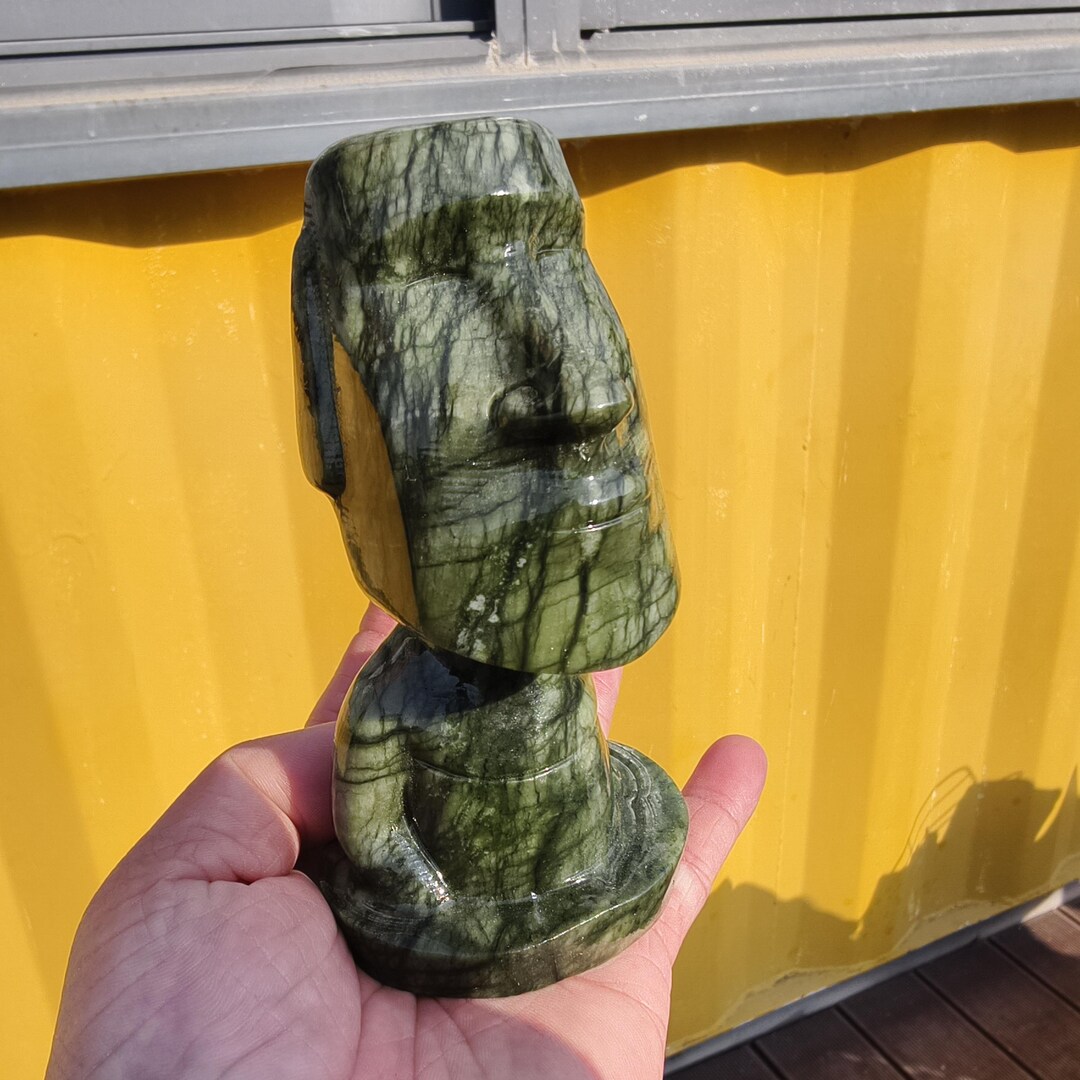 Hand-carved Green Jade Easter Island Giant Stone Statue; Crystal Decor ...