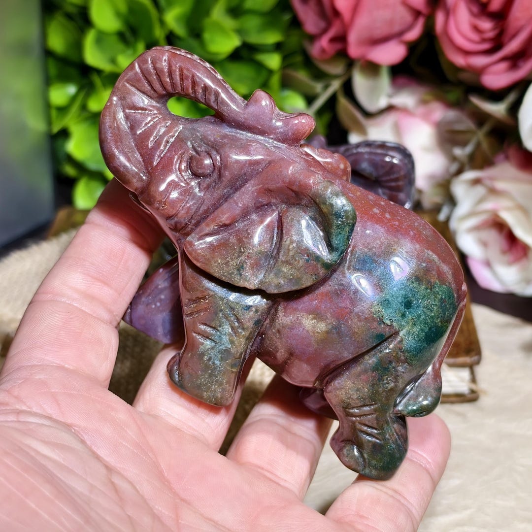Ocean Jasper Elephant Figurine: Hand-carved Healing Crystal Elephant ...