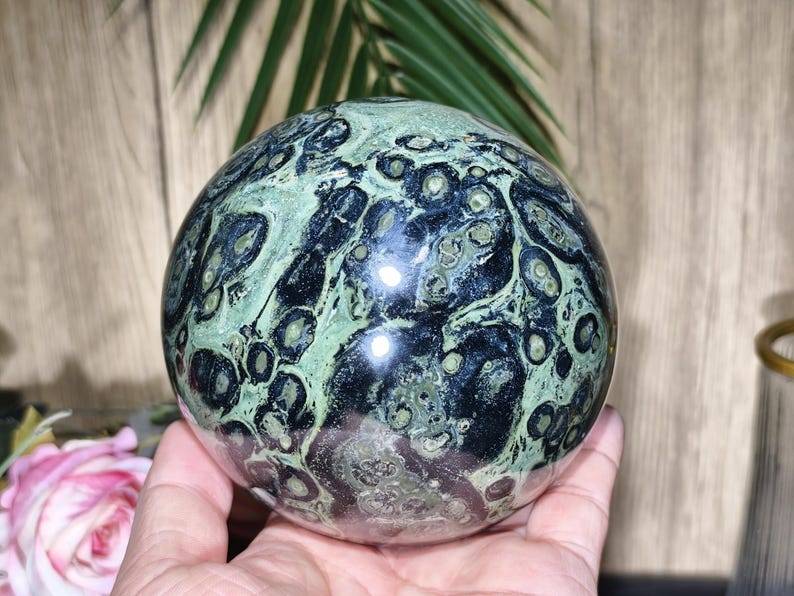Kambaba Jasper Sphere: Hand-polished Crocodile Jasper Healing Crystal ...
