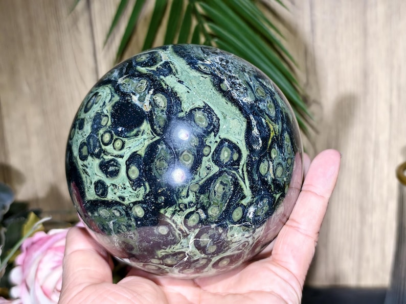 Kambaba Jasper Sphere: Hand-polished Crocodile Jasper Healing Crystal ...