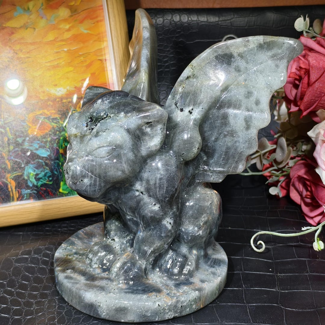 6.8'' Labrdorite Gargoyle Sculpture: Crystal Crafts Figurine, Crystal ...