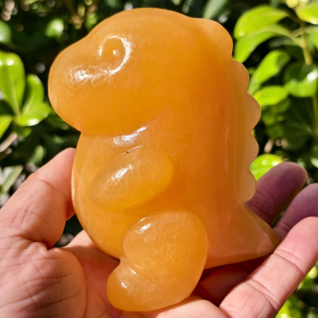 Natural Yellow Calcite Cartoon Dinosaur Figurine: Hand-carved Crystal ...