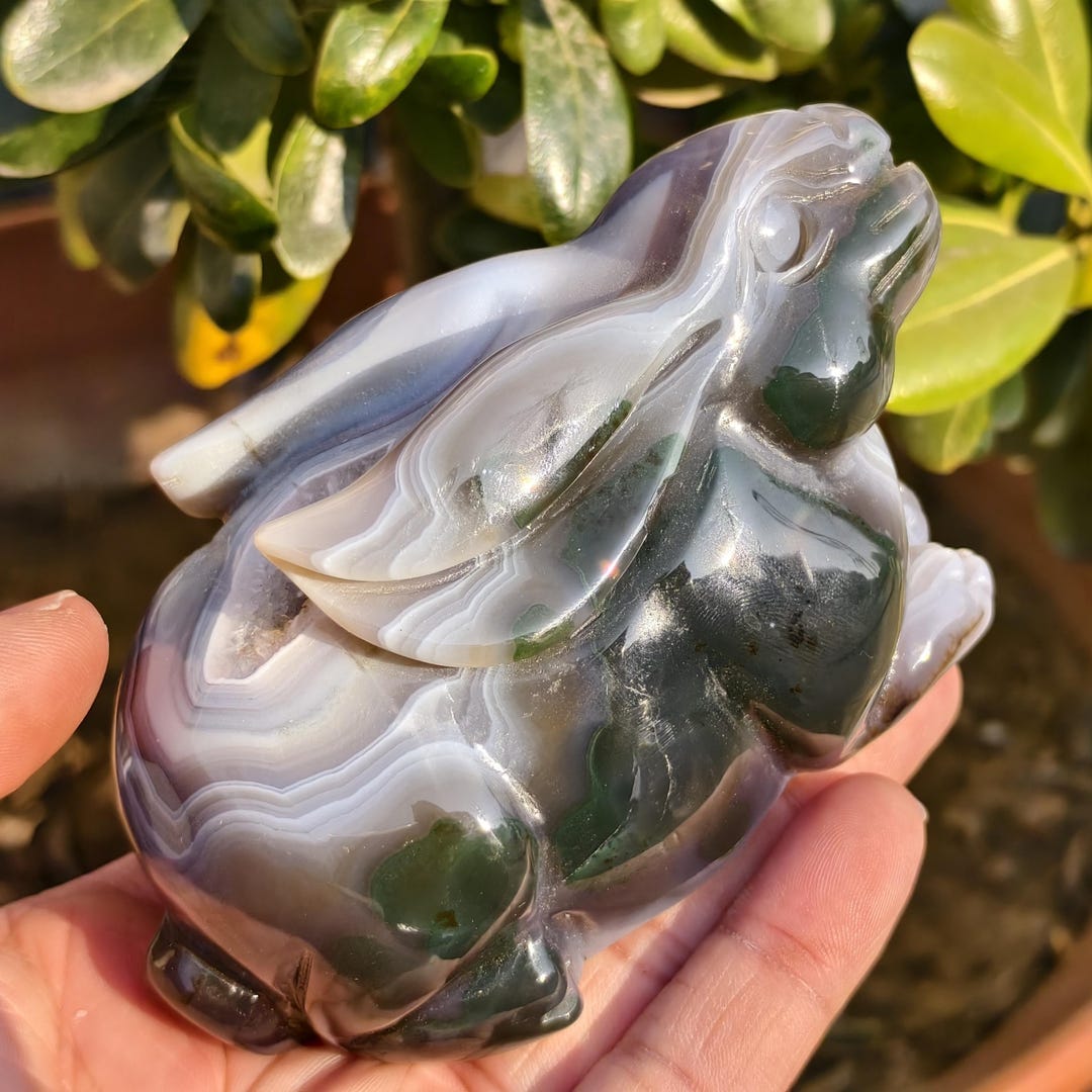 Natural Agate Geode Bunny Sculpture, Crystal Rabbit Figurine, Crystal ...