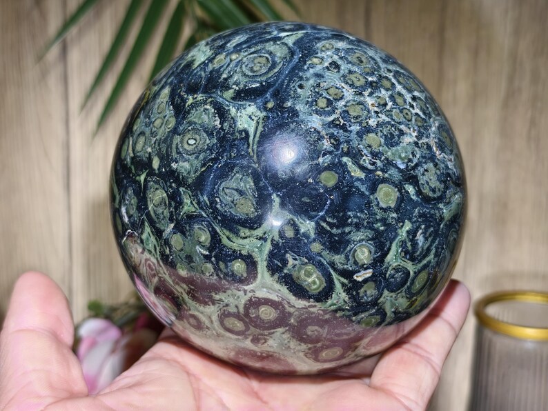 Kambaba Jasper Sphere: Hand-polished Crocodile Jasper Healing Crystal ...