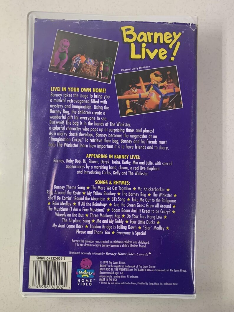 Barney Live in New York City VHS (1994) - Etsy