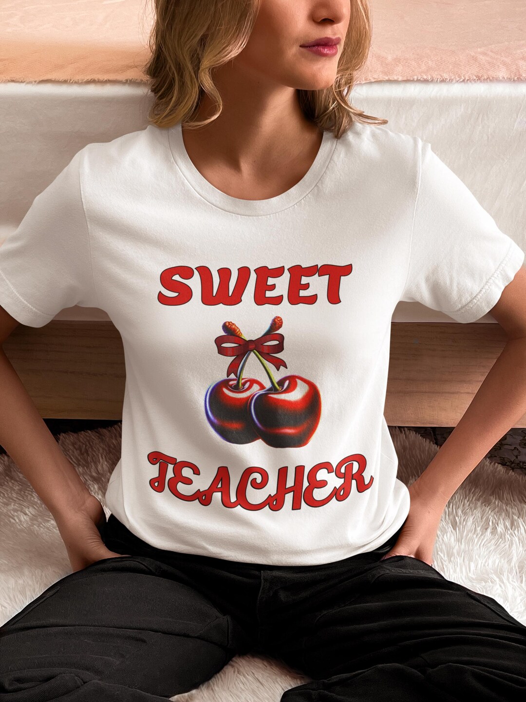 Sweet Teacher Cherry Tee, Teacher Appreciation Dark Cherry T-shirt Gift ...