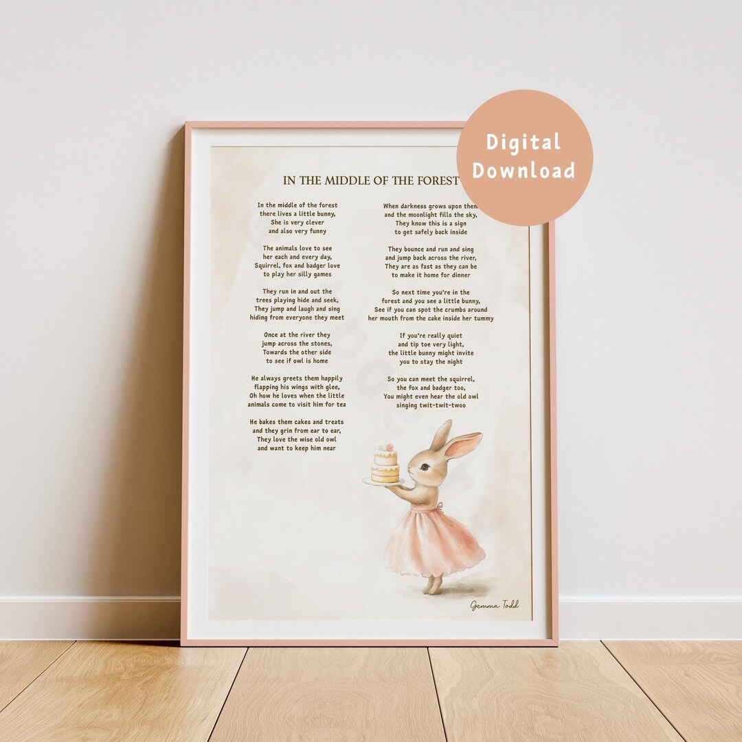 Printable Cute Bunny Poem, Children's Bedroom Poster, Wall Art Bedtime ...