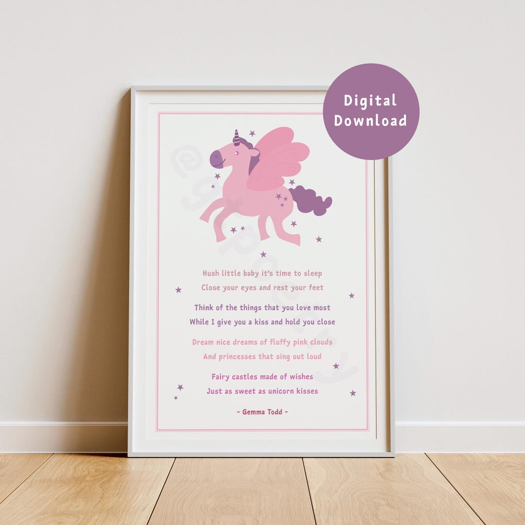 Printable Unicorn Children's Poem, Children's Bedroom Poster, Wall Art Bedtime Poem, Instant ...