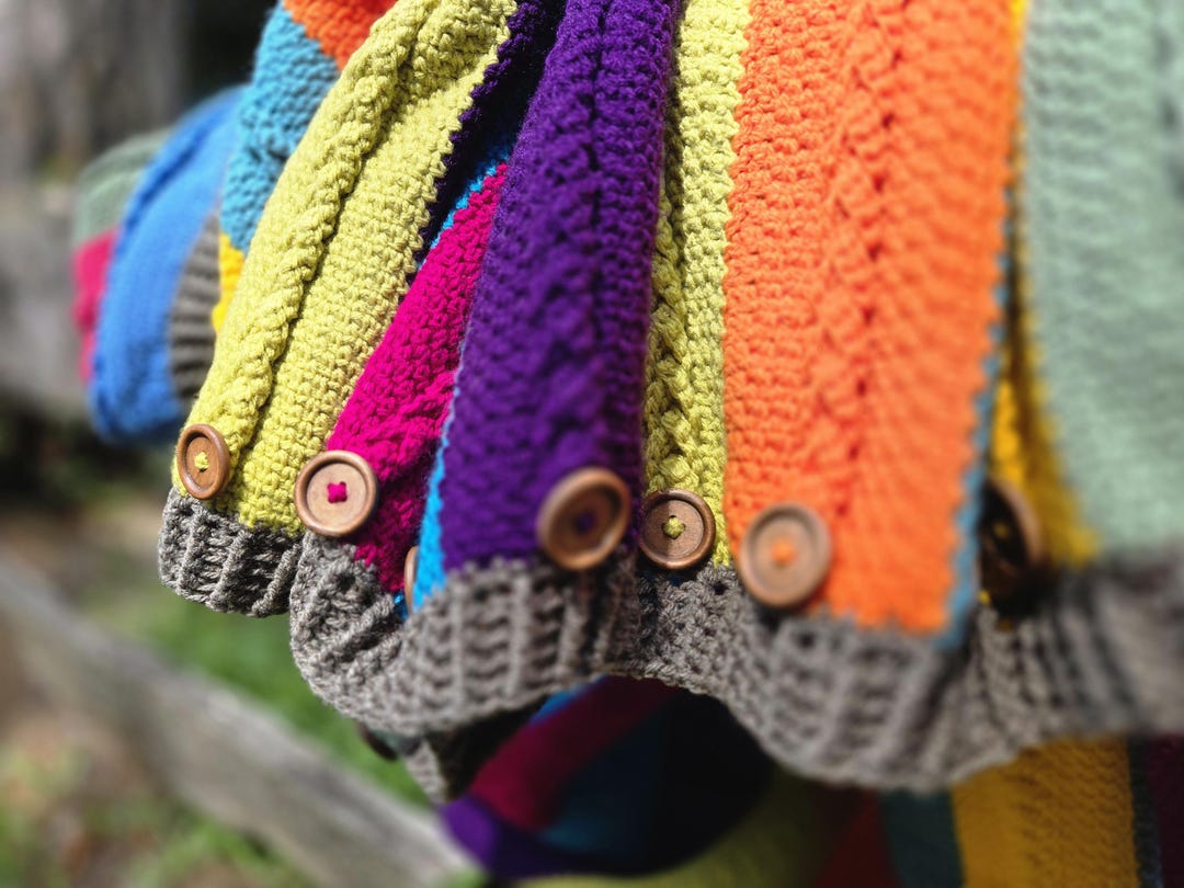 Crochet Blanket With Buttons and Braids: Large Size, Acrylic Yarns. - Etsy