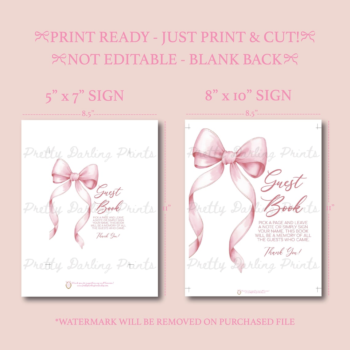 Pink Bow Guest Book Sign Printable Girl Baby Shower Sign Pink Bow Baby ...