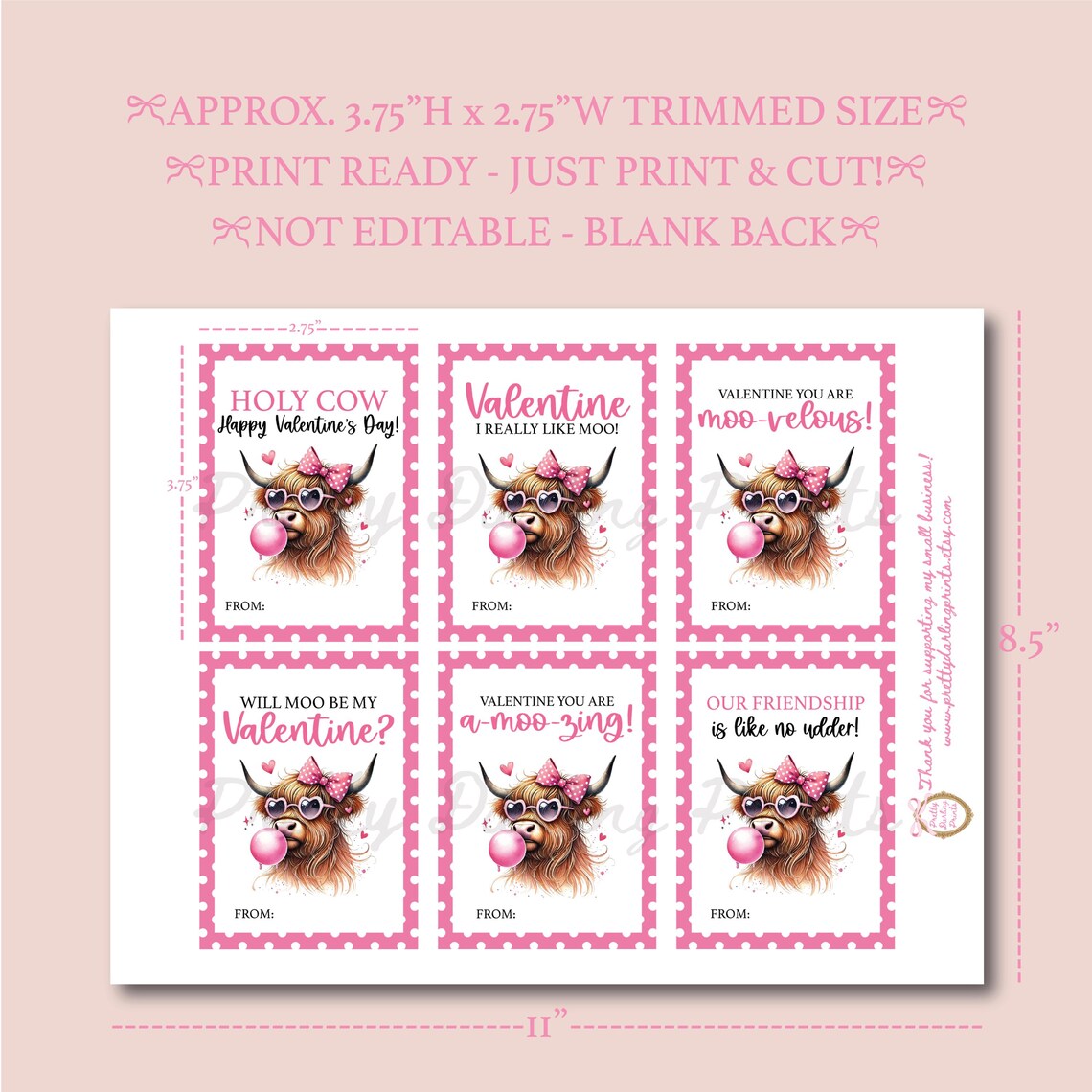 Highland Cow Valentines Day Cards Printable Valentine for Kids ...