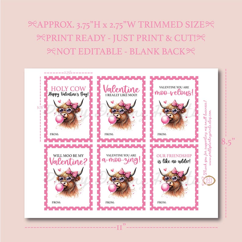 Highland Cow Valentines Day Cards Printable Valentine for Kids ...