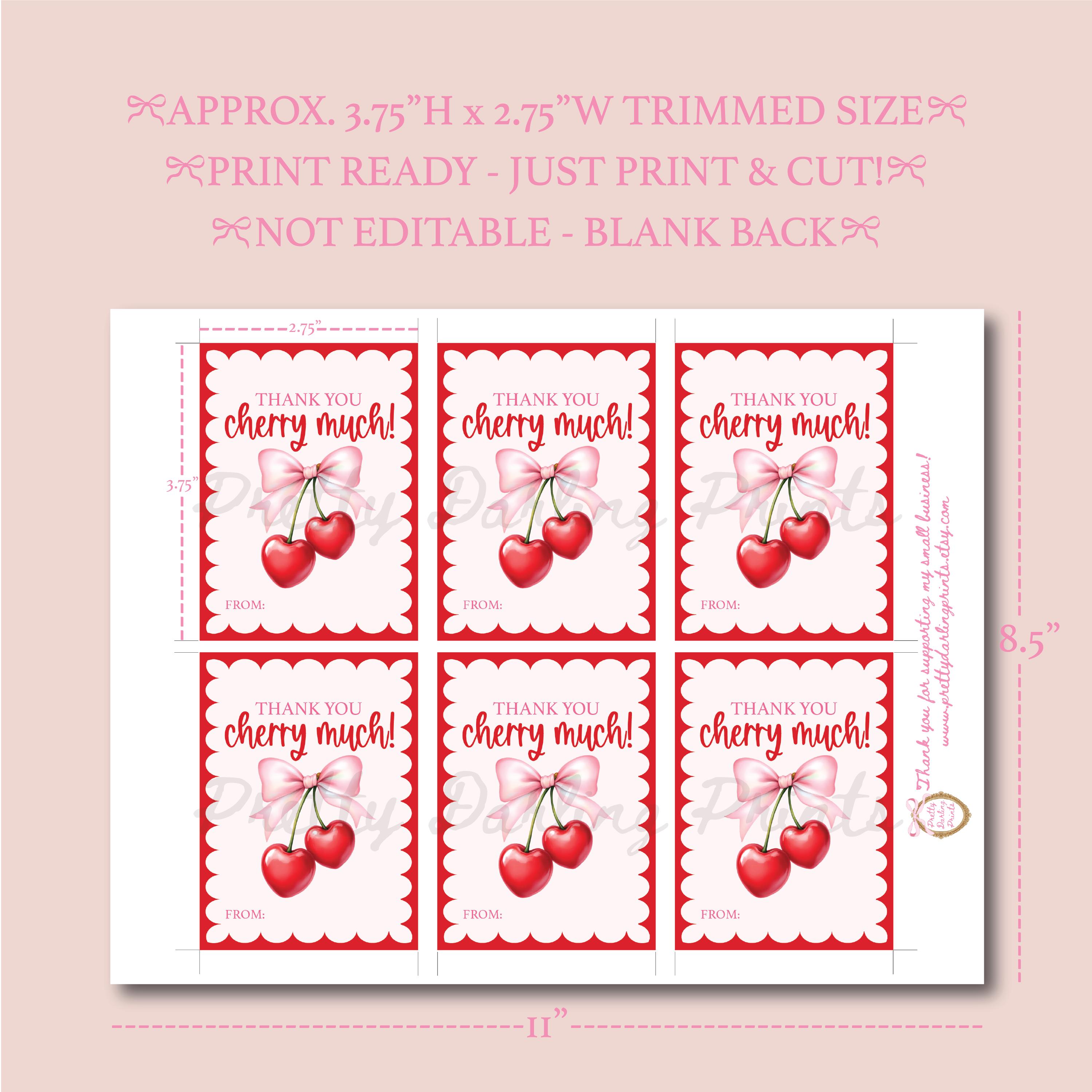 Printable Thank You Gift Tag Cherry Gift Tag DIY Thank You Tag Thank ...