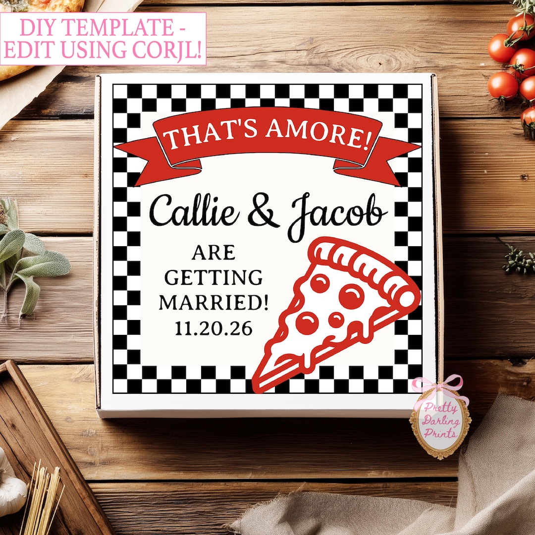 That's Amore Wedding Pizza Box Label Template Sticker Template Custom ...