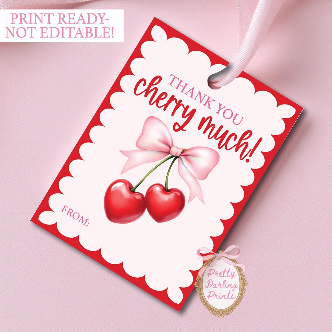 Printable Thank You Gift Tag Cherry Gift Tag DIY Thank You Tag Thank ...