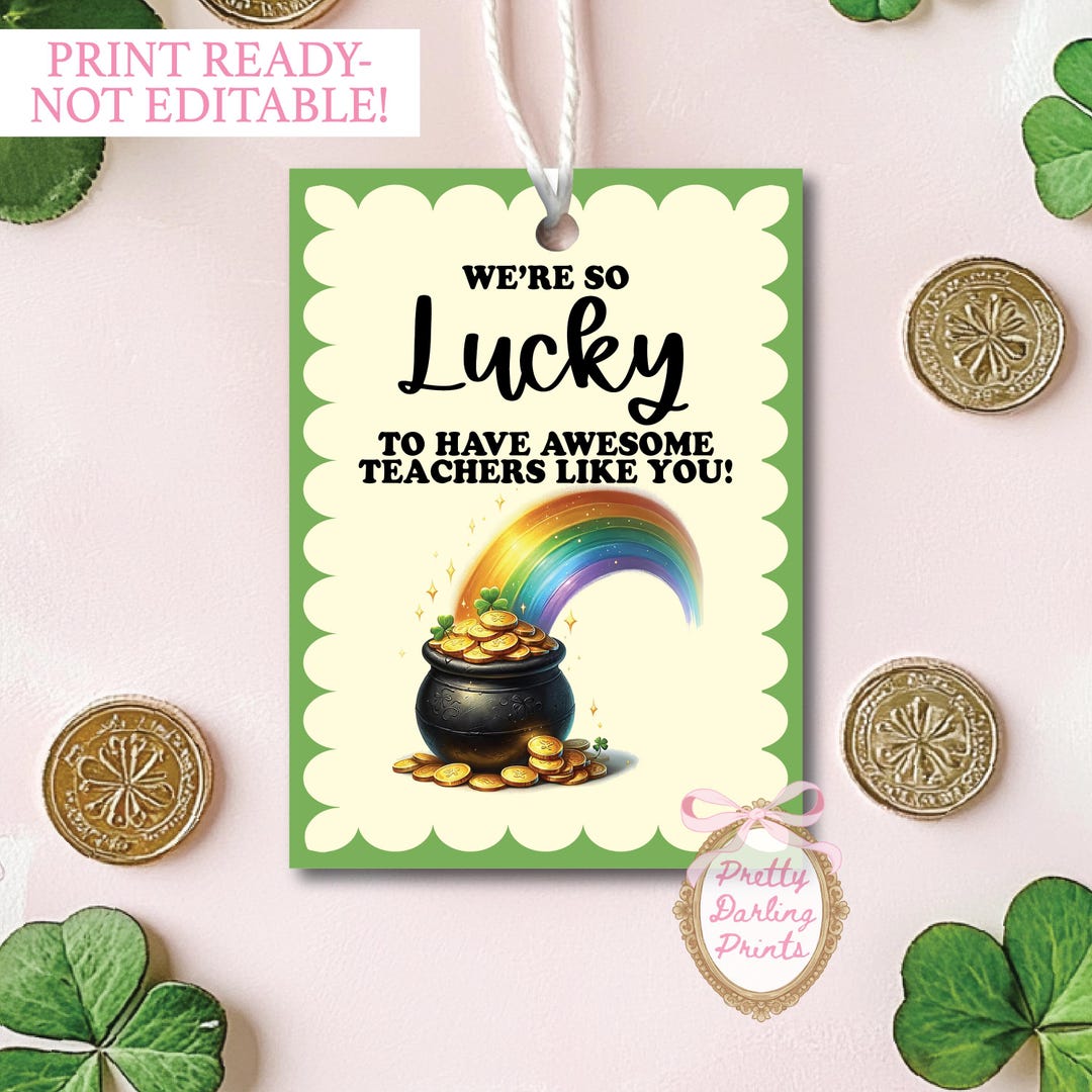 St Patricks Day Teacher Appreciation Tag Printable Gift Tag Thank You ...