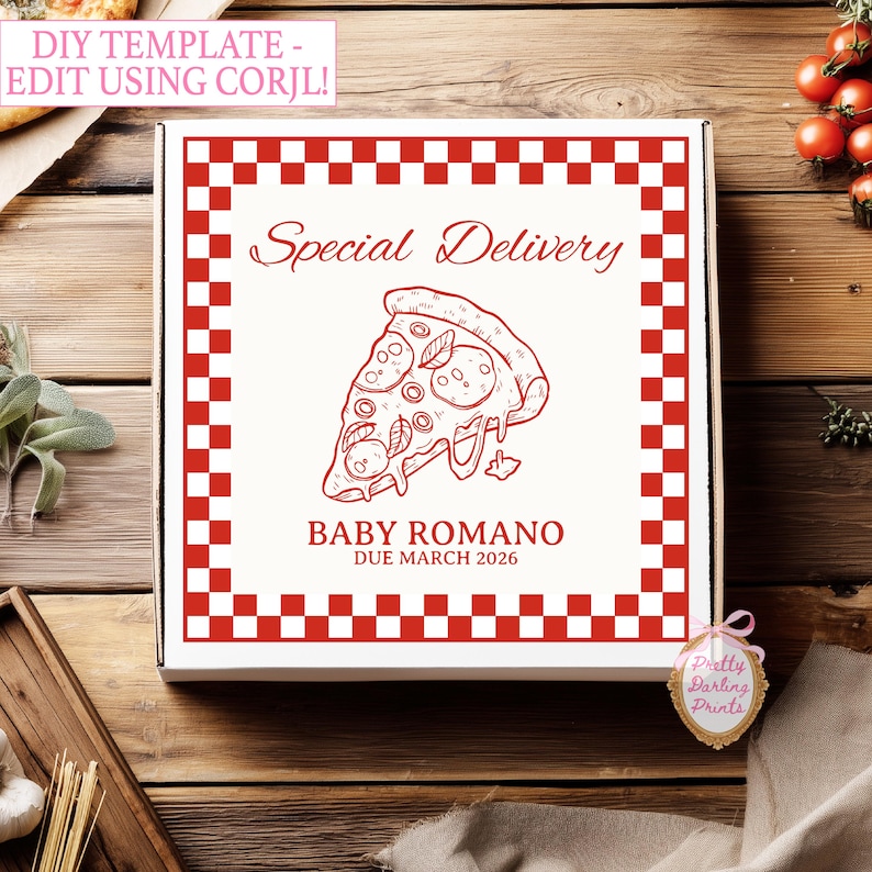 Pregnancy Announcement Pizza Box Label Template Sticker Template Custom ...